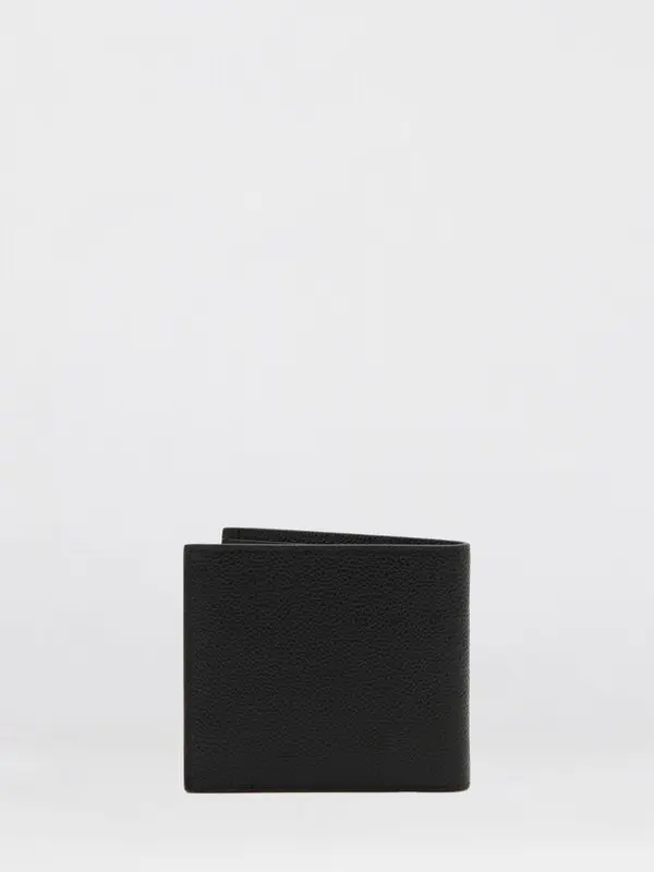 Thom Browne Bifold Wallet In Grained Leather With 4-bar Detail And Interior Slots