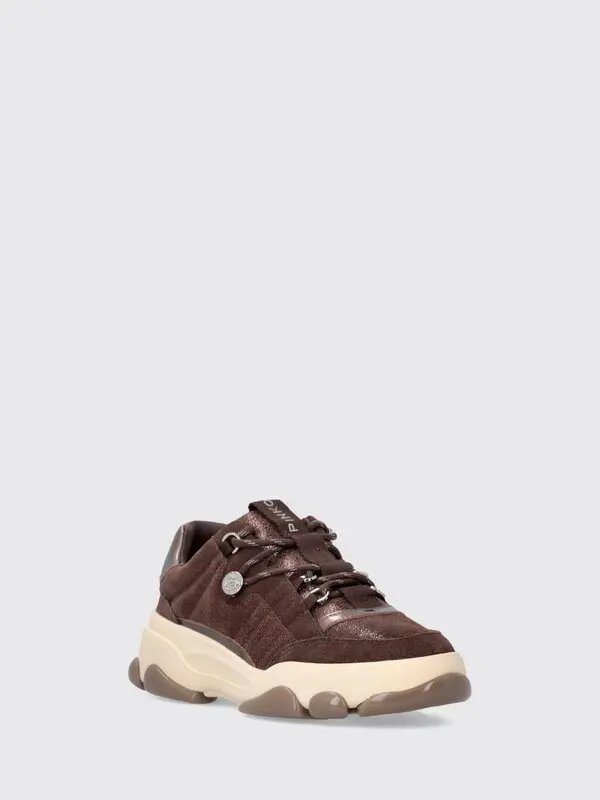 Pinko Low Top Leather And Suede Sneakers With Love Birds Metal Logo - Dark