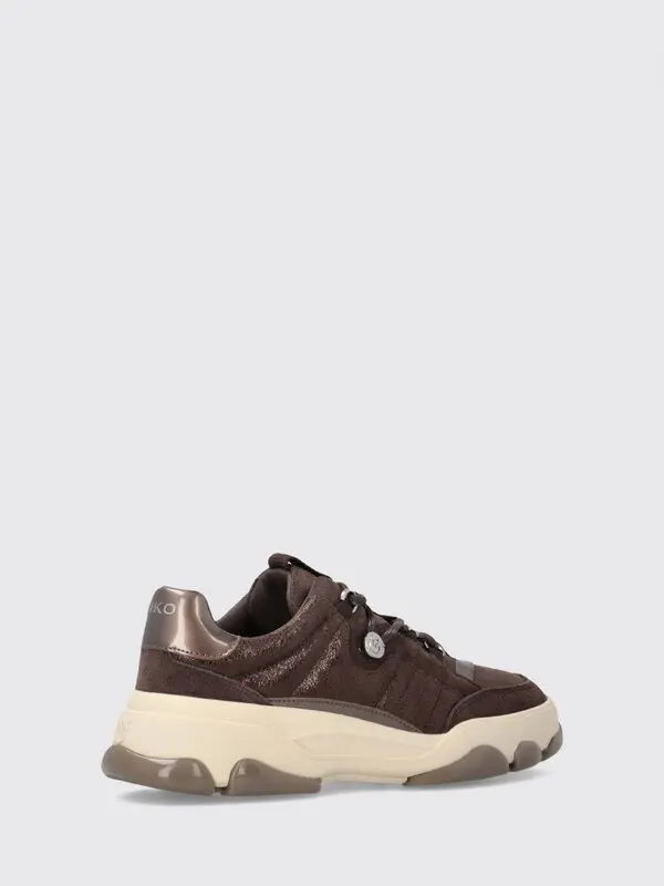 Pinko Low Top Leather And Suede Sneakers With Love Birds Metal Logo - Dark
