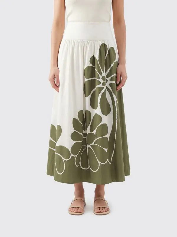 Farm Rio Floral Print Cotton Midi Skirt