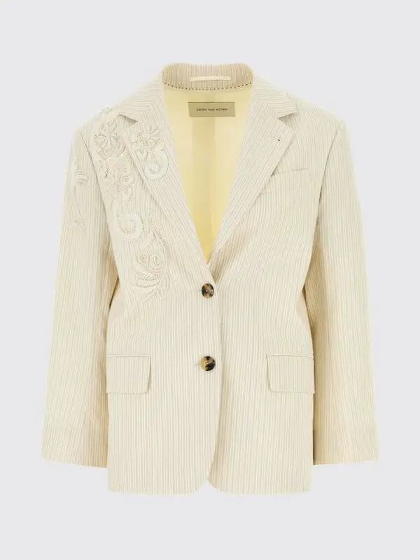 Dries Van Noten Single-breasted Striped Embroidered Cotton-blend Blazer