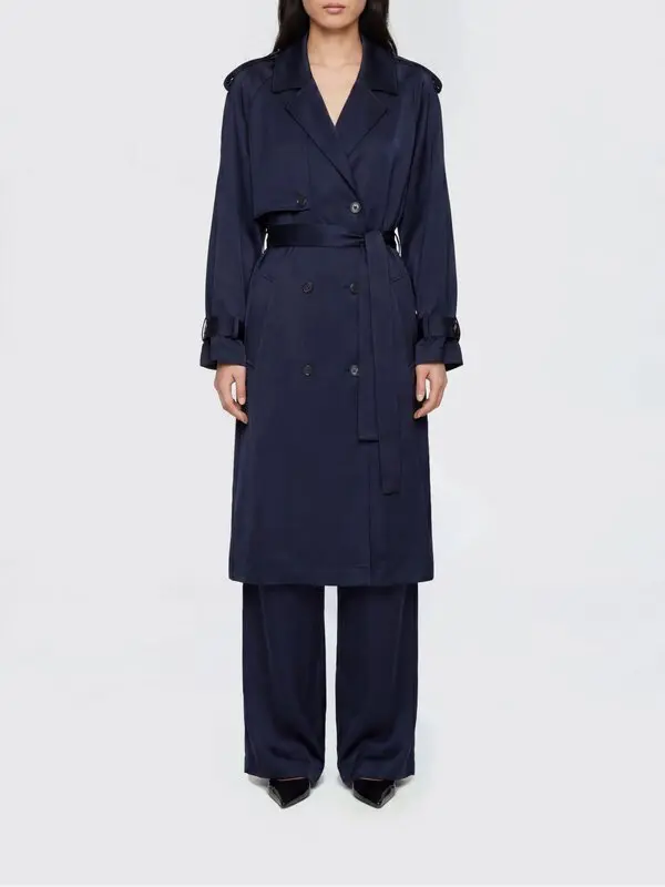 ANINE BING Ricky Long Viscose Trench Coat - Navy
