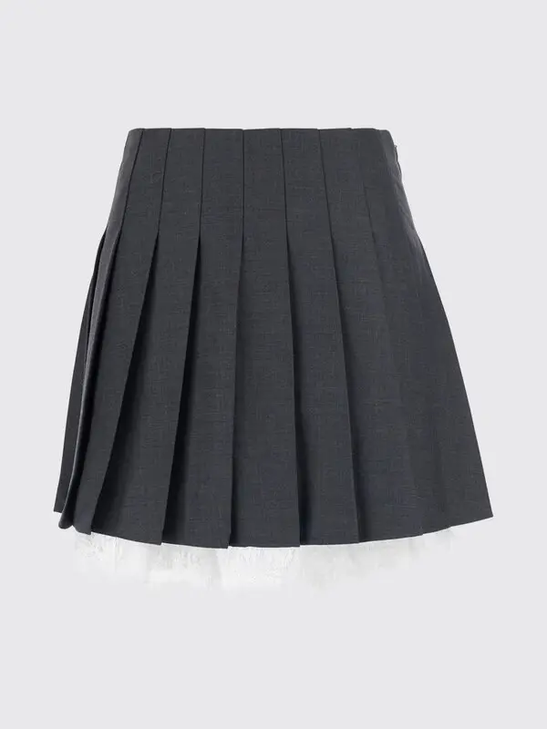 SELF-PORTRAIT Pleated Wool-blend Mini Skirt With Lace Inserts