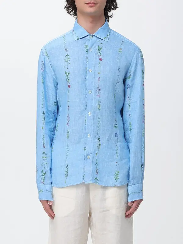 120% Lino Linen Shirt With Floral Embroidery