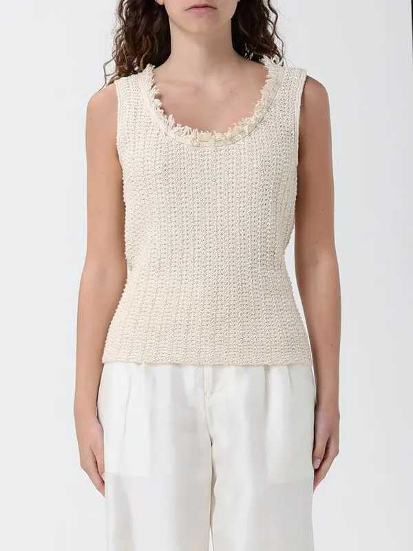 Emporio Armani Sleeveless Top With Fringe Detail - Ivory