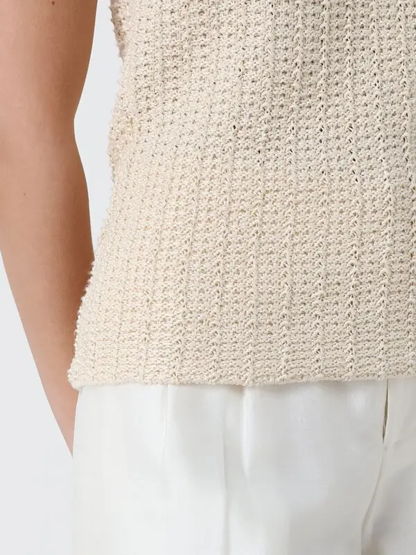 Emporio Armani Sleeveless Top With Fringe Detail - Ivory