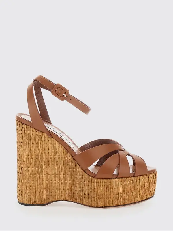 AQUAZZURA Copacabana Wedge Sandals In Leather With A Woven Platform - Brown