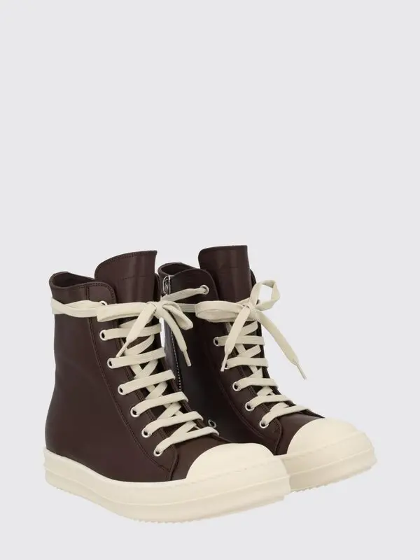 Rick Owens High-top Leather Sneakers With Side Zip And Rubber Toe Cap