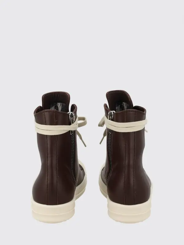 Rick Owens High-top Leather Sneakers With Side Zip And Rubber Toe Cap
