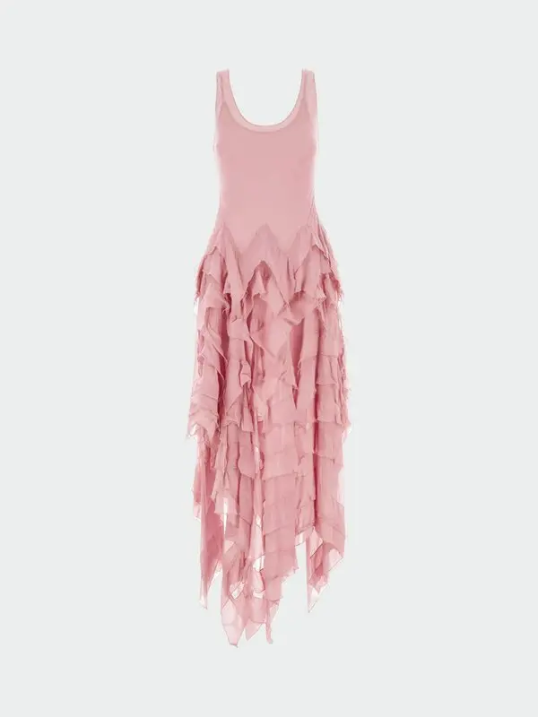 Blumarine Asymmetric Georgette Dress With Ruffles