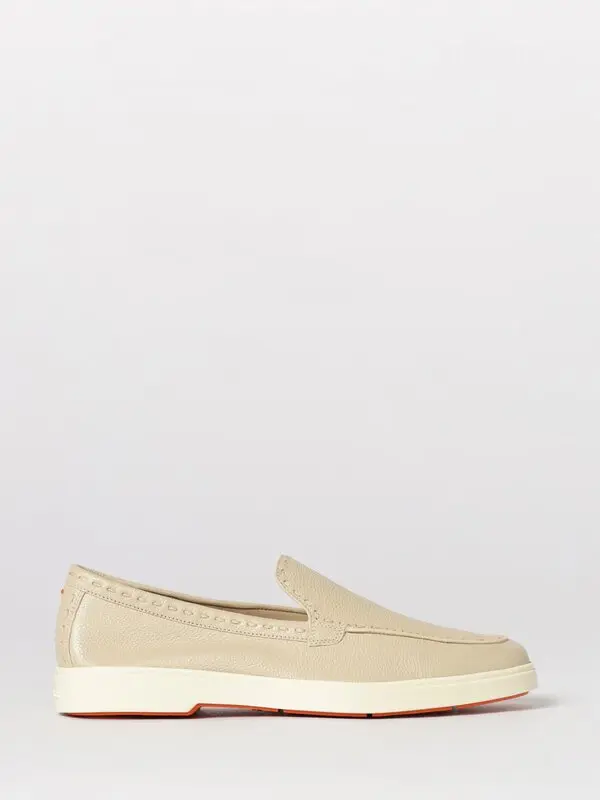 Santoni Doucal's Hammered Leather Loafers With Stitching