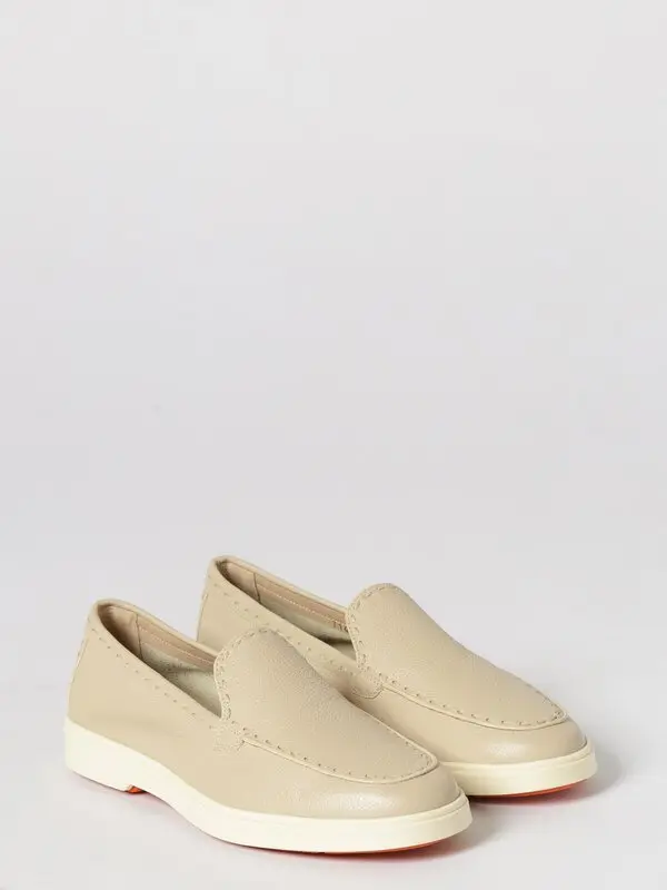 Santoni Doucal's Hammered Leather Loafers With Stitching