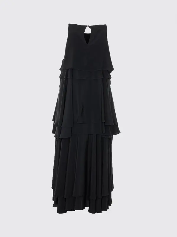 AMI Paris Silk Blend Long Dress With Ruffles - Black