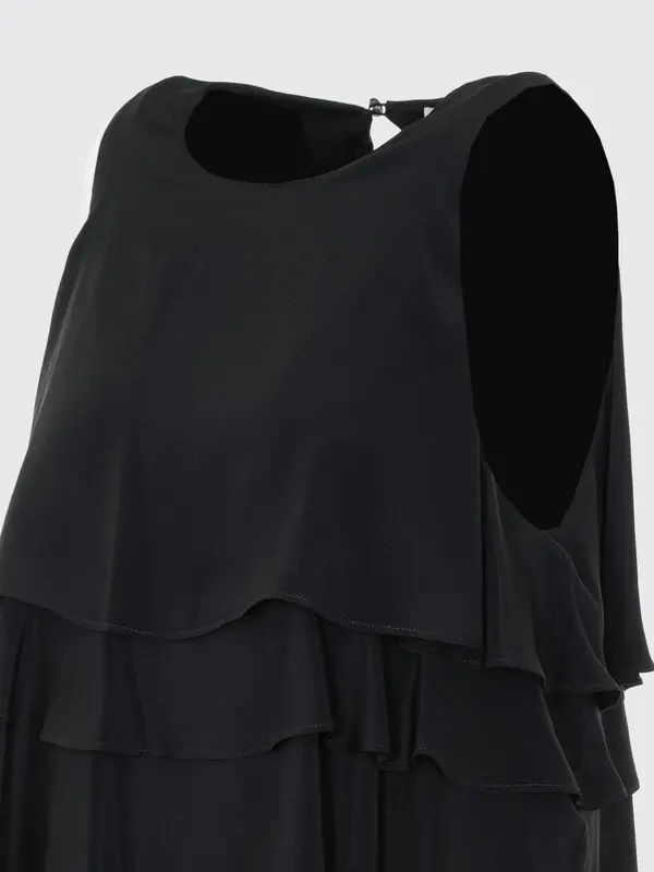 AMI Paris Silk Blend Long Dress With Ruffles - Black