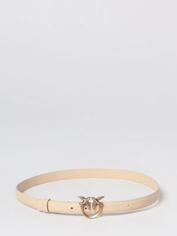 Pinko Leather Belt With Bird Buckle - Beige