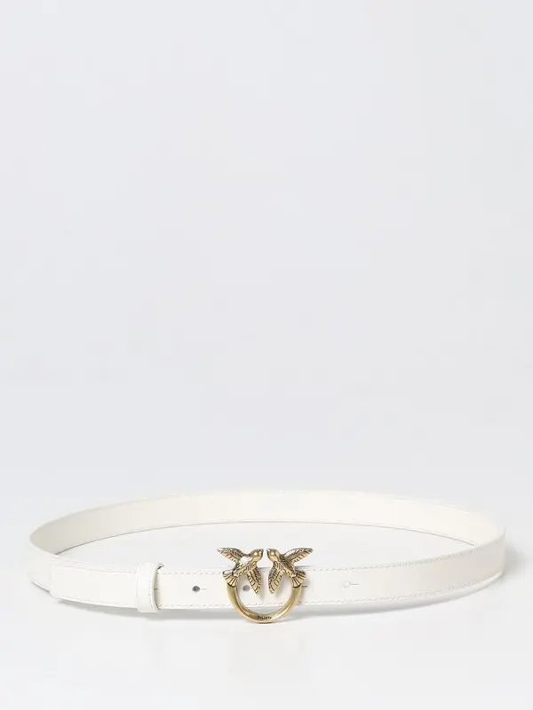 Pinko Leather Belt With Bird Buckle - Ivory