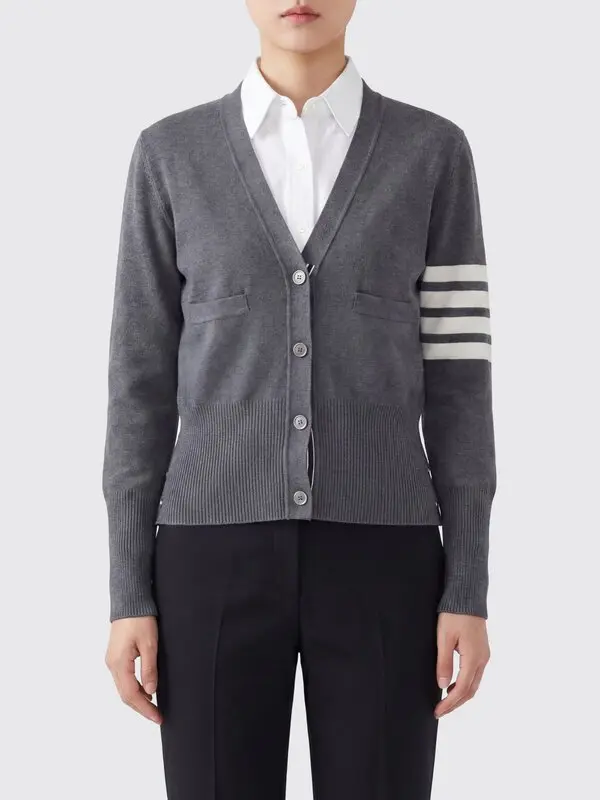 Thom Browne V-neck Wool Cardigan With 4-bar Detail - Grey