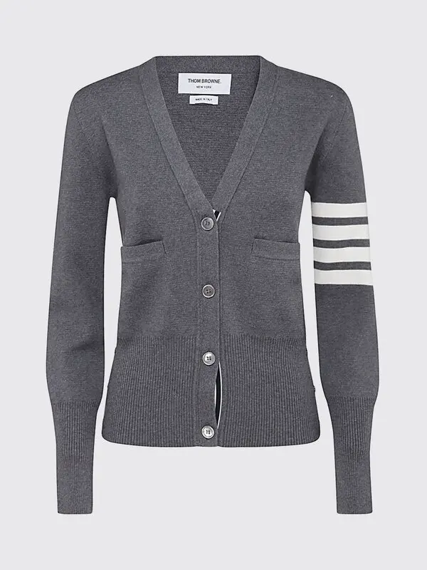 Thom Browne V-neck Wool Cardigan With 4-bar Detail - Grey