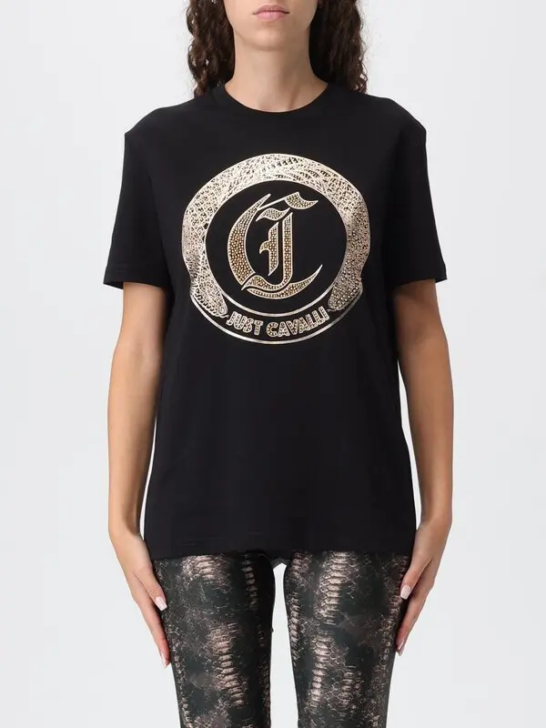 Just Cavalli T-shirt With Embellished Logo - Black