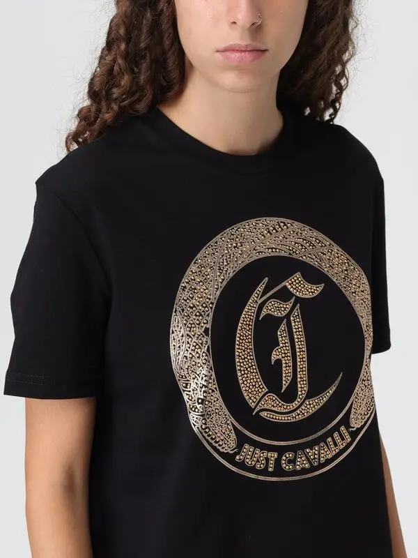 Just Cavalli T-shirt With Embellished Logo - Black