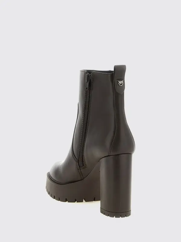 Pinko Clara Leather Platform Ankle Boots With Lug Sole - Dark