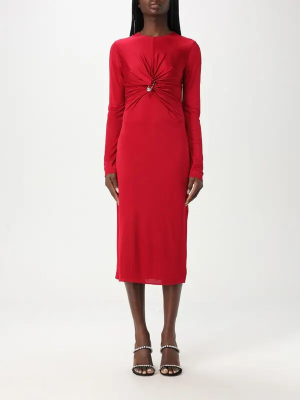 Versace Long Sleeve Gathered Midi Dress