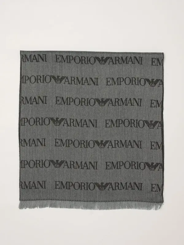 Emporio Armani Virgin Wool Blend Scarf With Jacquard Logo Pattern - Brown