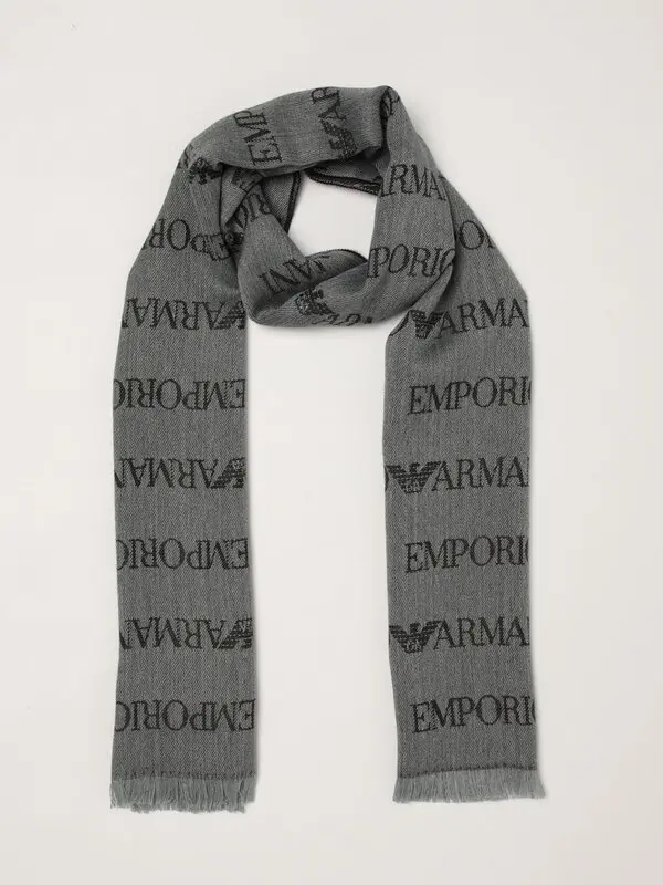 Emporio Armani Virgin Wool Blend Scarf With Jacquard Logo Pattern