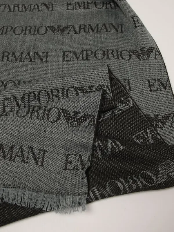 Emporio Armani Virgin Wool Blend Scarf With Jacquard Logo Pattern
