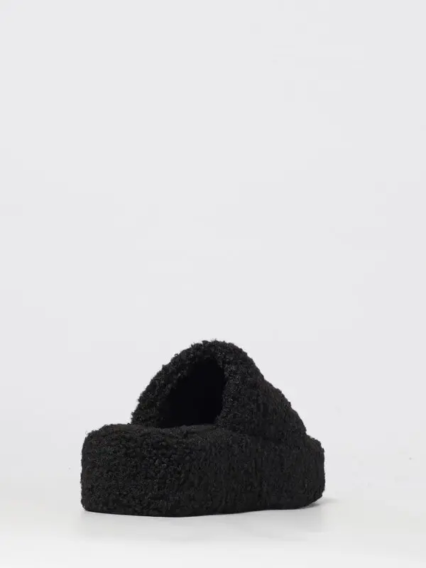 Balenciaga Shearling Wedge Slide Sandals With Embroidered Logo