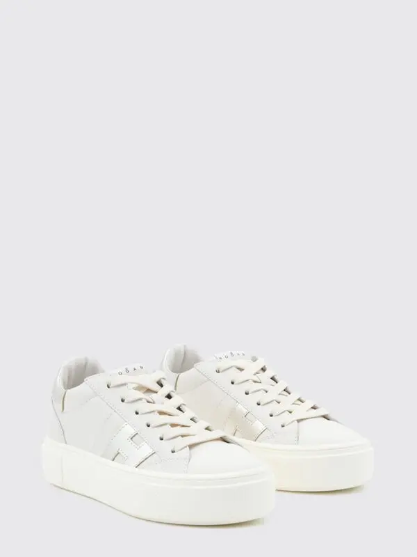 Hogan Crosswind Platform Sneakers In Smooth And Laminated Calfskin - Beige