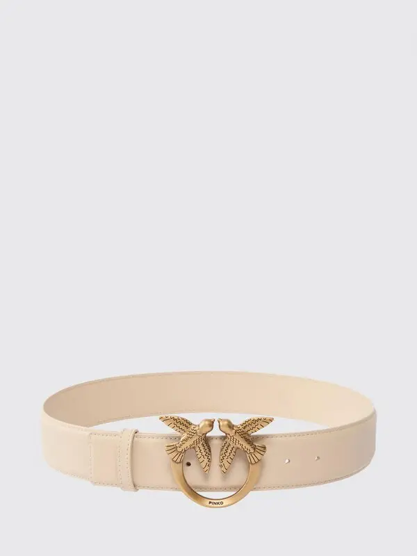 Pinko Leather Belt With Embellished Buckle - Beige