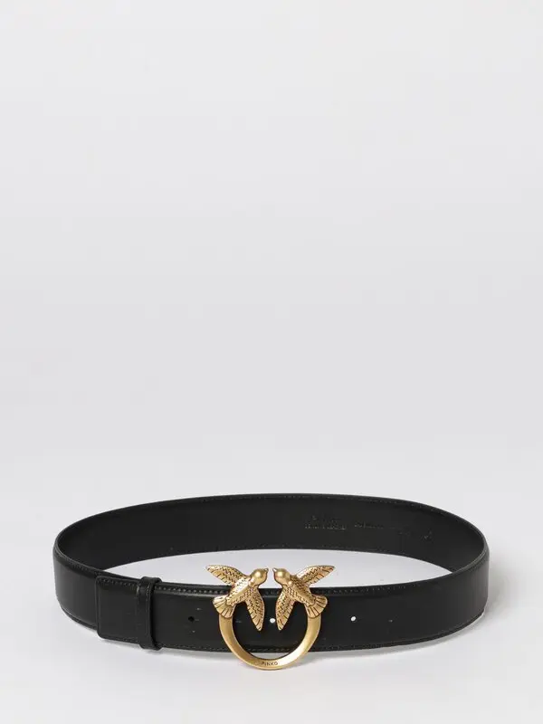 Pinko Leather Belt With Embellished Buckle - Black