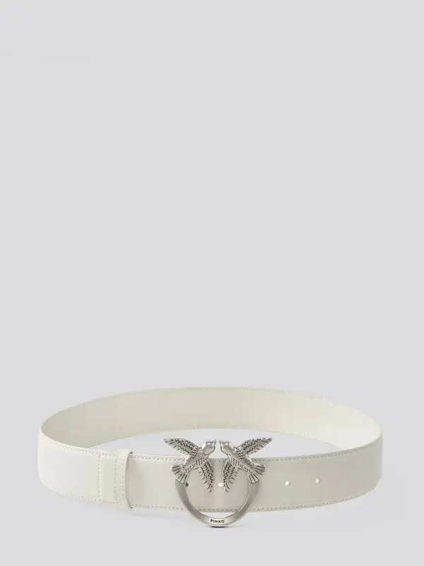 Pinko Leather Belt With Embellished Buckle - White 1