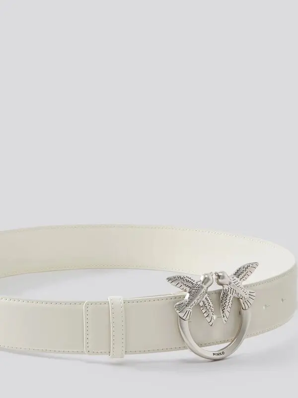 Pinko Leather Belt With Embellished Buckle - White 1