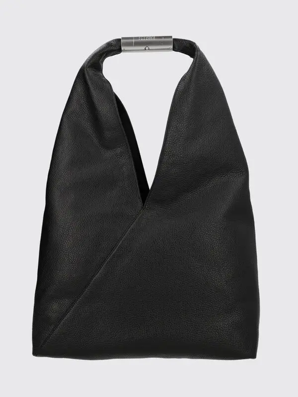 MAISON MARGIELA Japanese Grained Leather Shoulder Bag With White Stitch Logo - Black