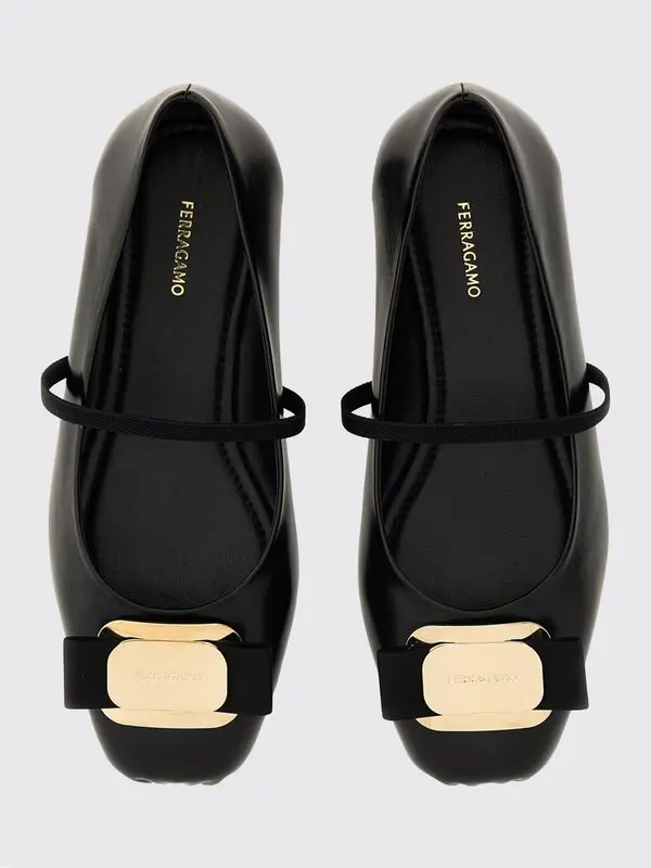 FERRAGAMO Vara Nappa Leather Mary Jane Flats - Black