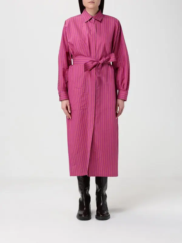 Max Mara Striped Cotton And Silk Midi Shirt Dress - Violet
