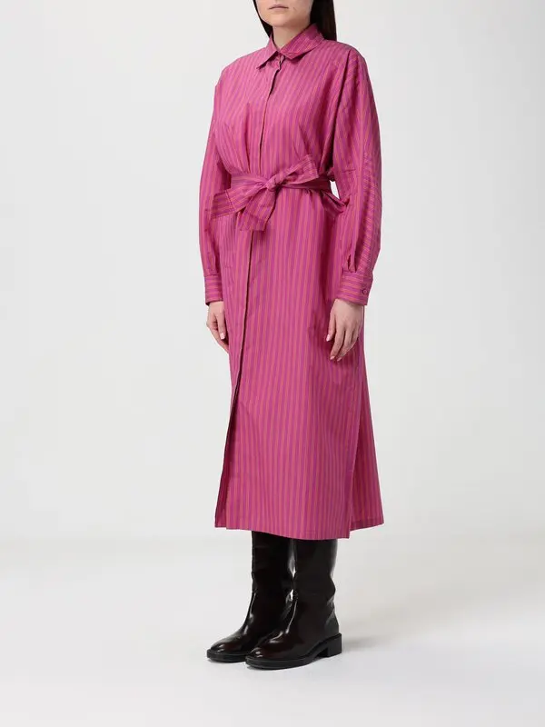 Max Mara Striped Cotton And Silk Midi Shirt Dress - Violet