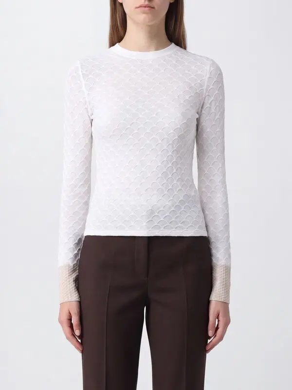 LANVIN Long-sleeved Knit Top In Wool And Mohair With High Neck - White