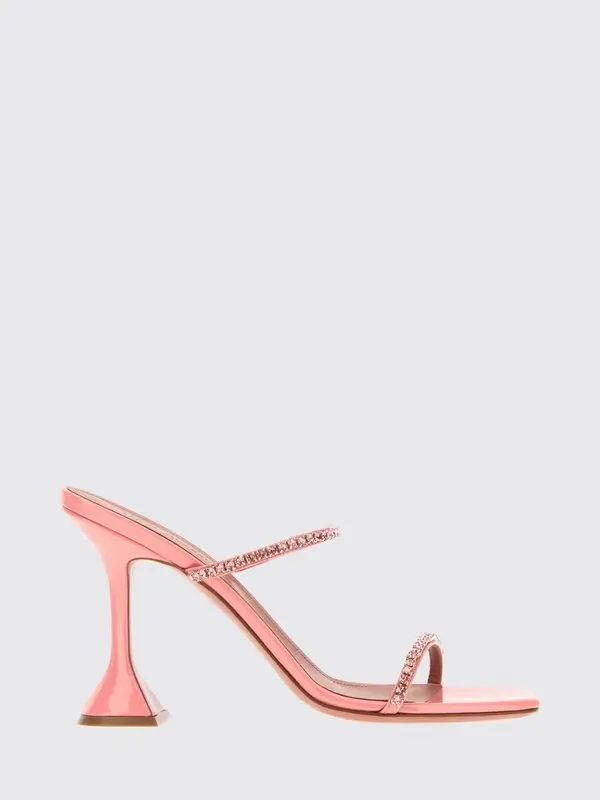 Amina Muaddi Patent Leather Gilda Mules With Crystals - Peach