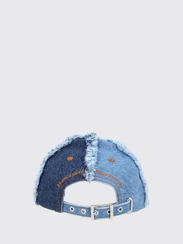 GANNI Frayed Hem Embroidered Logo Cotton Denim Baseball Cap