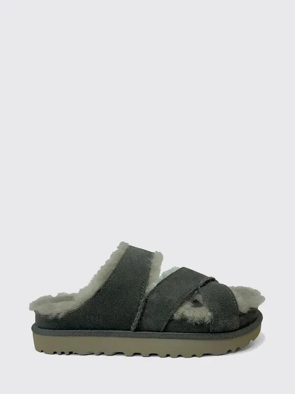 UGG Greenport Cross Strap Suede Sandals With Wool Lining And Low Heel