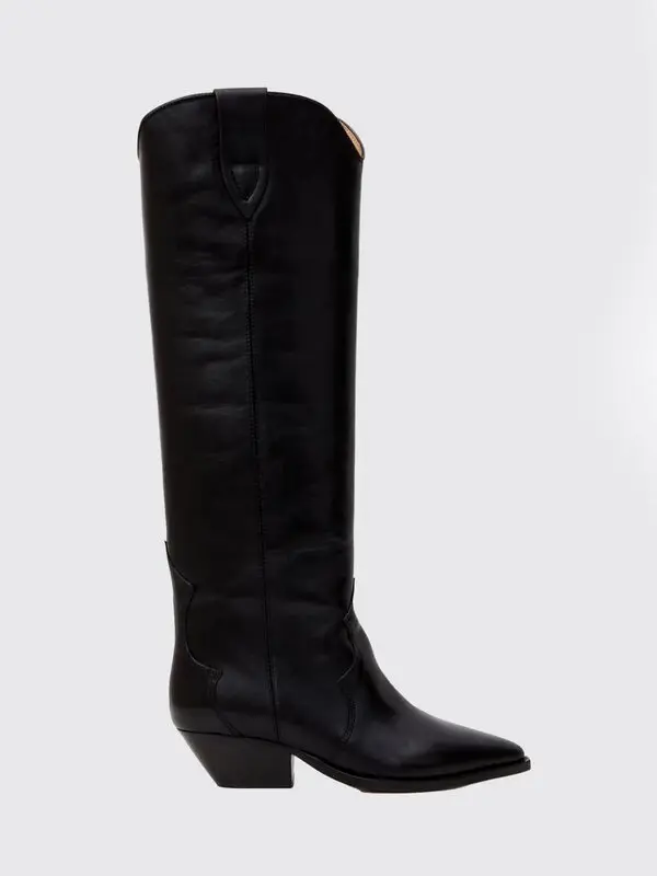 Isabel Marant Étoile Denvee Knee-high Western Boots In Smooth Calfskin Leather - Black