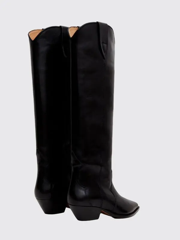 Isabel Marant Étoile Denvee Knee-high Western Boots In Smooth Calfskin Leather - Black