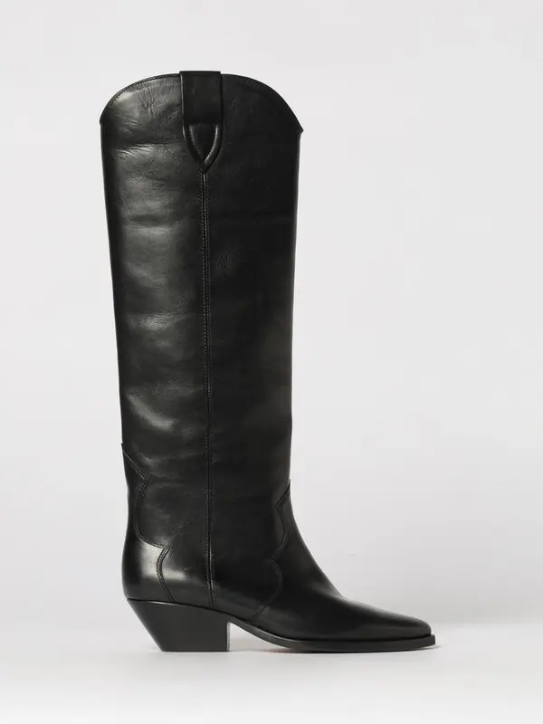 Isabel Marant Étoile Denvee Knee-high Western Boots In Smooth Calfskin Leather - Black