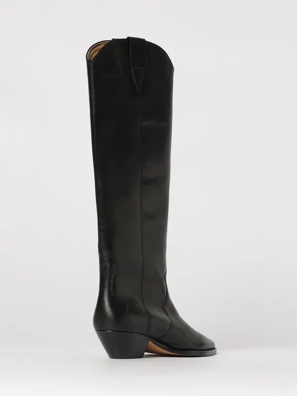Isabel Marant Étoile Denvee Knee-high Western Boots In Smooth Calfskin Leather - Black
