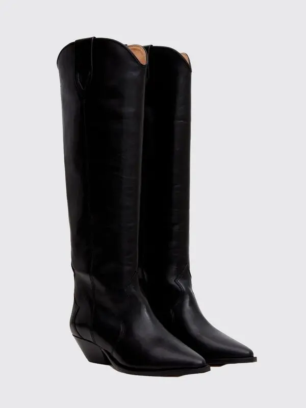 Isabel Marant Étoile Denvee Knee-high Western Boots In Smooth Calfskin Leather - Black