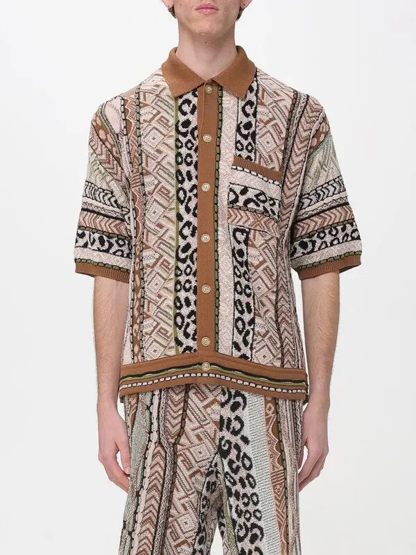 LANEUS Knitted Shirt With Patchwork Motif