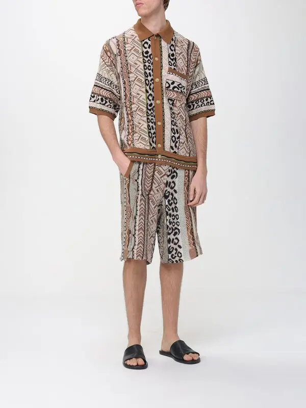 LANEUS Knitted Shirt With Patchwork Motif